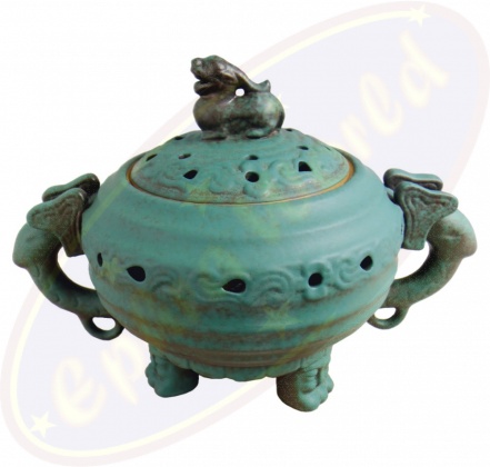 Luxus Räuchergefäß Tontopf 2 Griffe grün-blau 21x15cm